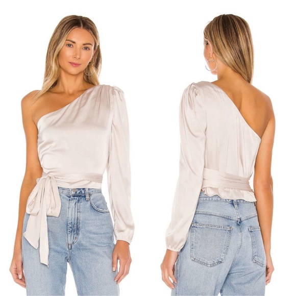 REVOLVE | Tops | More To Come Scottie One Shoulder Satin Top With Tie ...